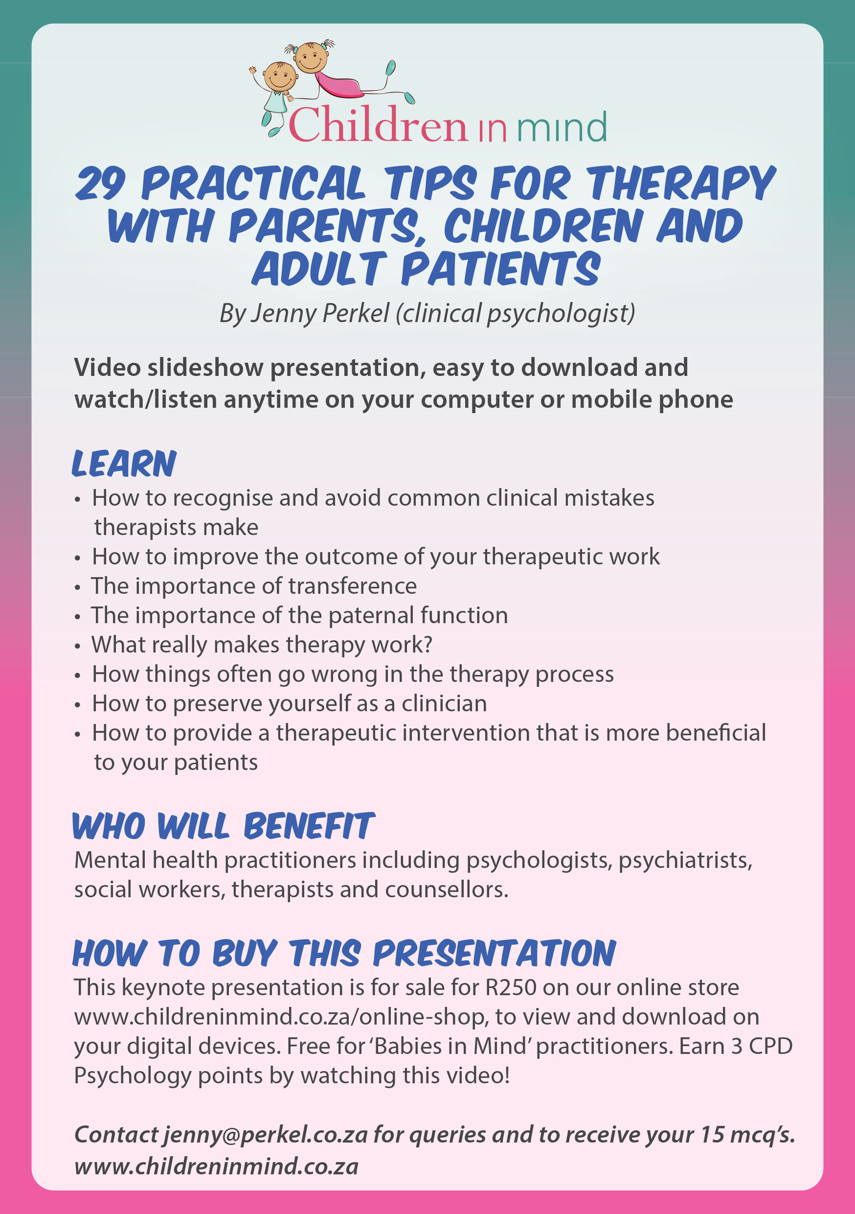 29 Practical tips for therapy with parents, children and adult patients ...